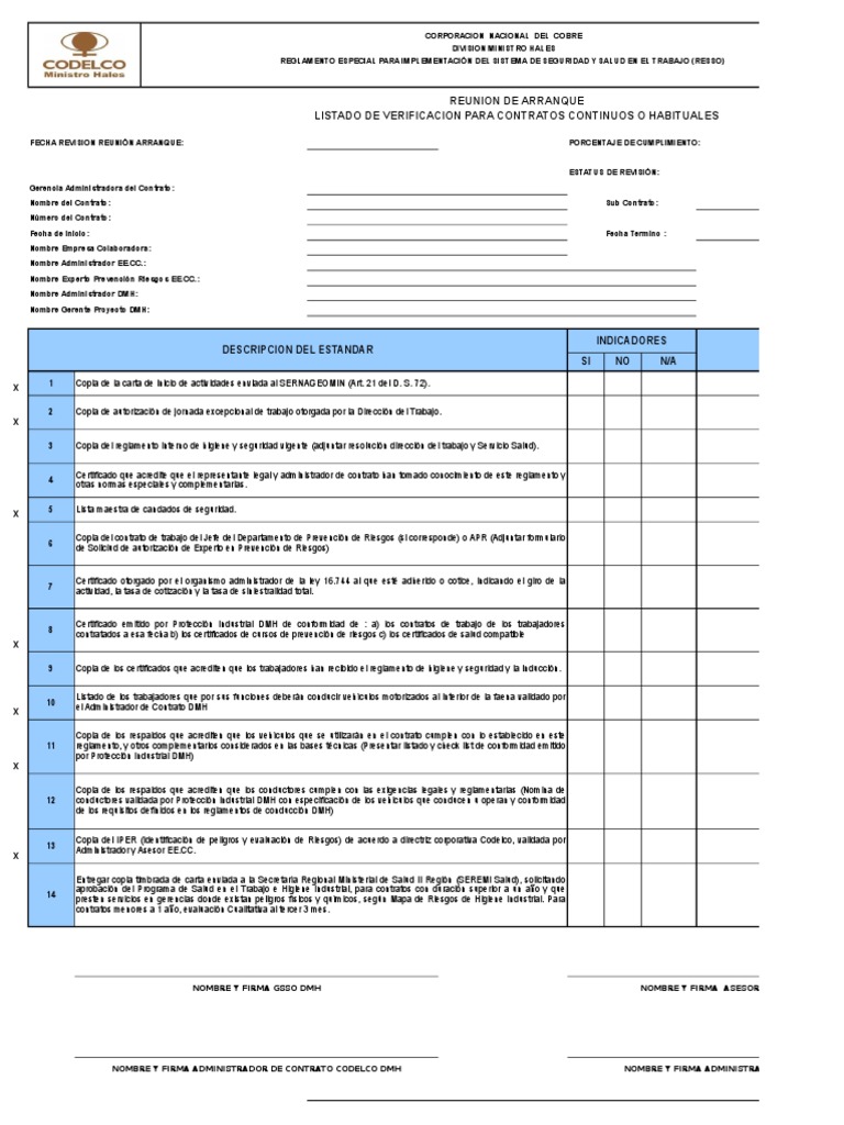 Requisitos Arranque Codelco DMH | PDF | Seguridad y salud ocupacional ...