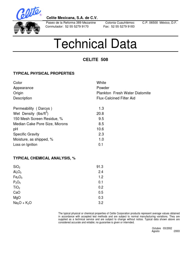 Hoja Técnica Celite 508 México | PDF