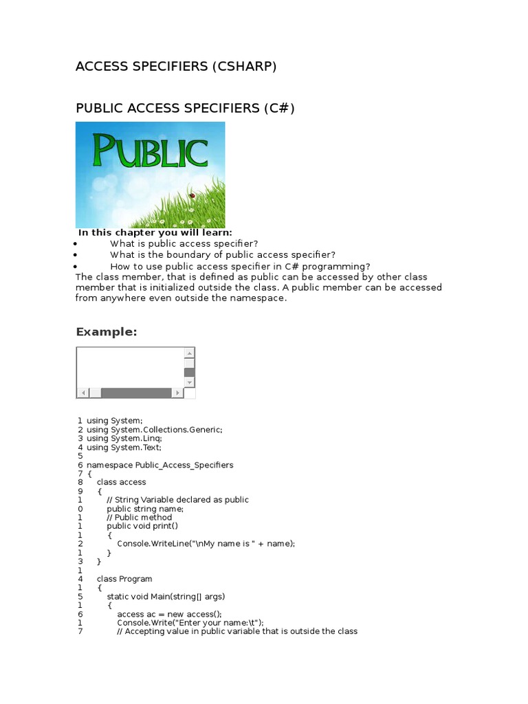 Access Specifiers C Pdf C Sharp Programming Language Scope 2703