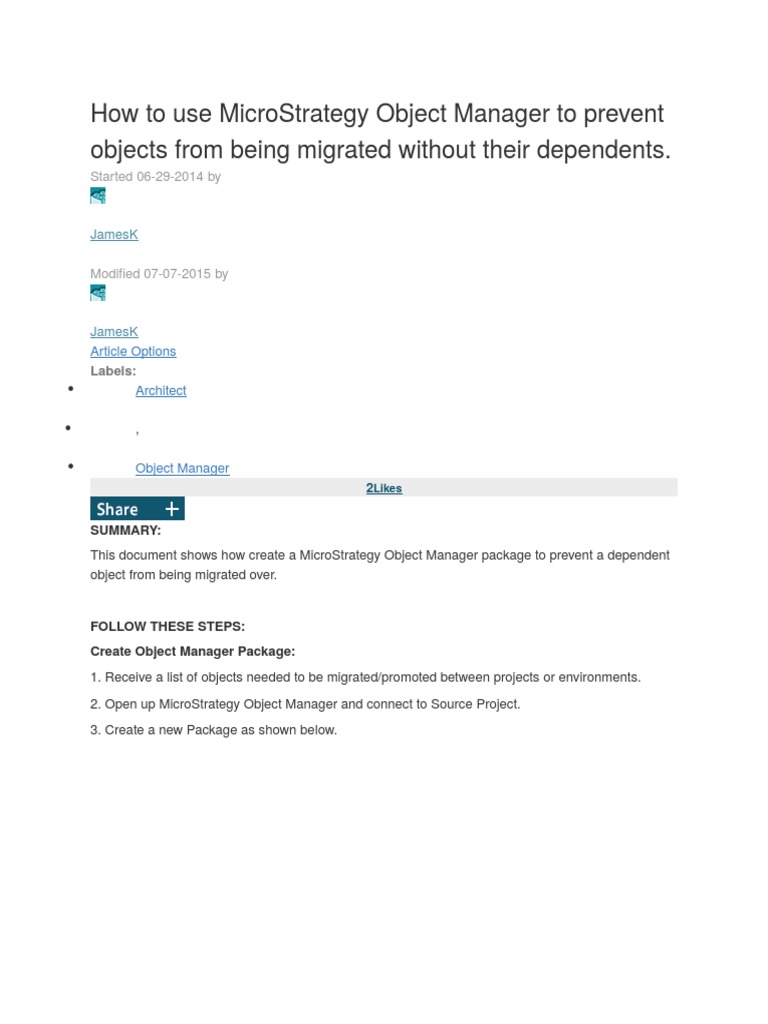 MicroStrategy Object Manager To Prevent Objects From Being Migrated ...