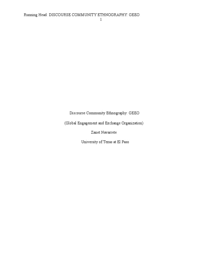 Discourse Community Ethnography: GEEO | PDF | International Student | Goal