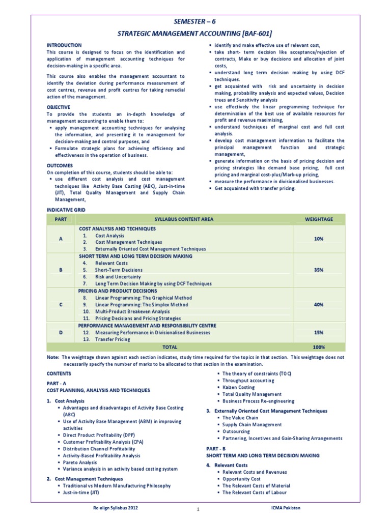 Icmap Sma Syllabus | PDF | Cost Accounting | Strategic Management
