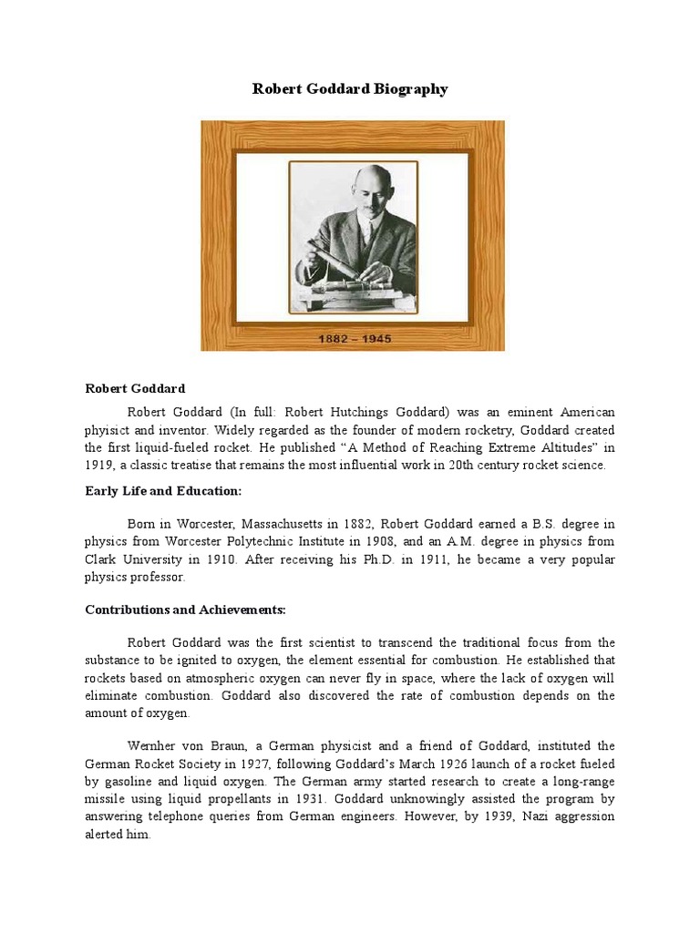 Robert Goddard: Father of Rocketry | PDF | Liquid Propellant Rocket ...