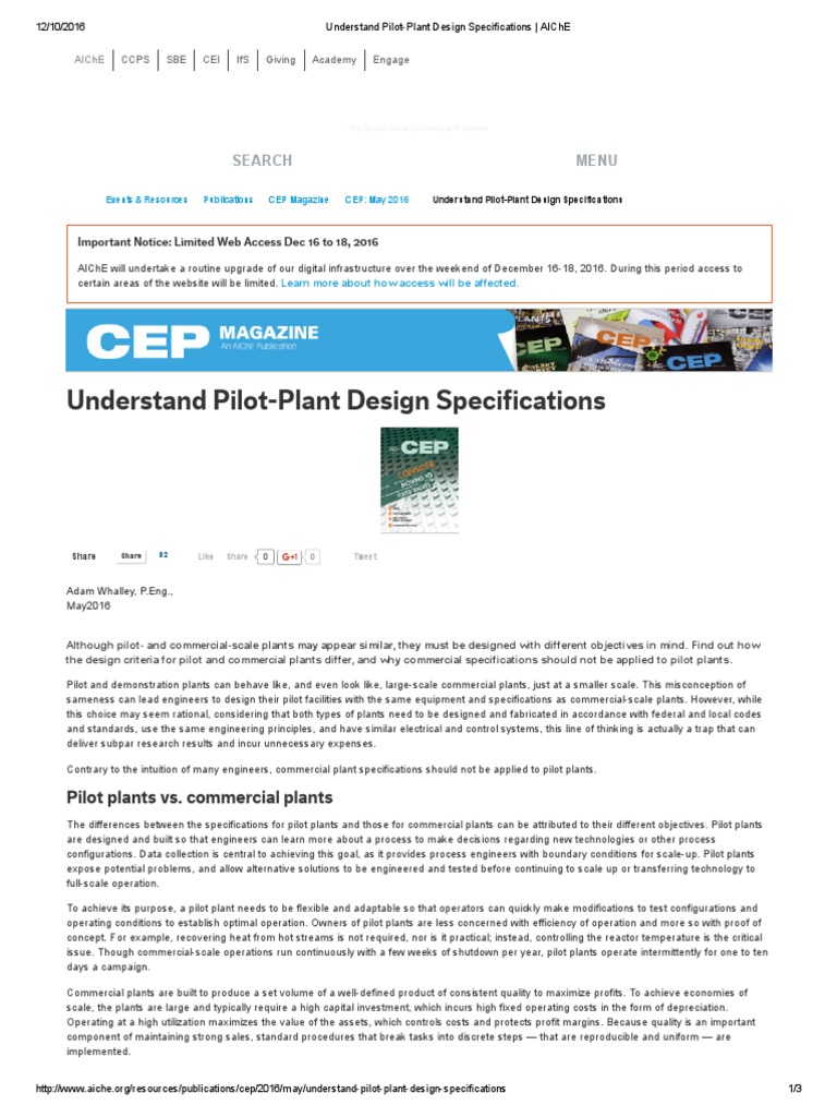 Pilot Plant Design Specifications | PDF | Profit (Accounting ...