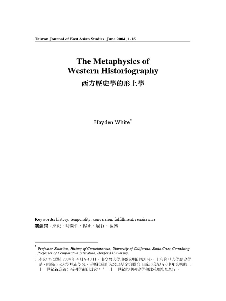 The Metaphysics of Western Historiography: Hayden White | PDF | Narrative | Representation (Arts)