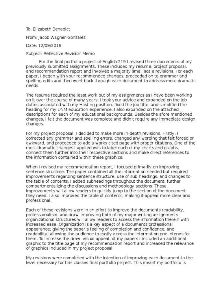 Revision Reflection Memo | PDF | Cognitive Science | Communication