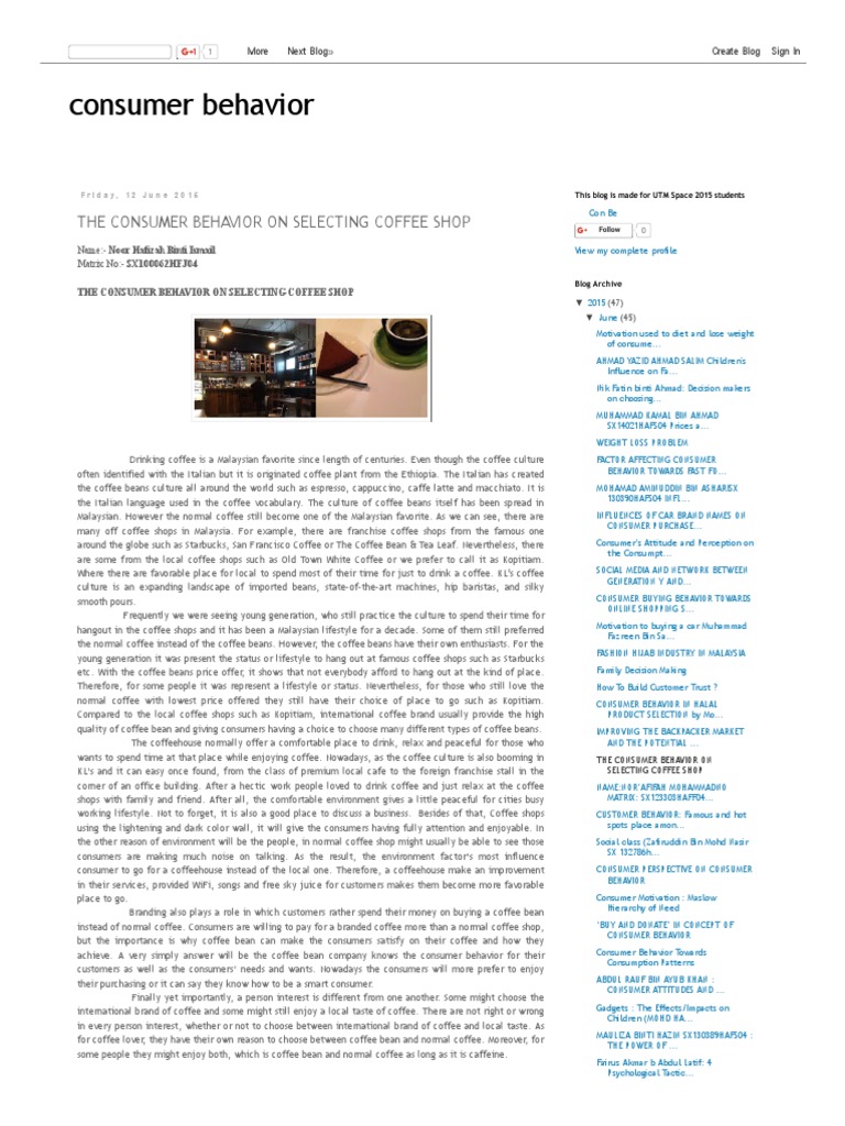 Consumer Behavior On Coffee Shop Selection | PDF | Coffeehouse | Coffee