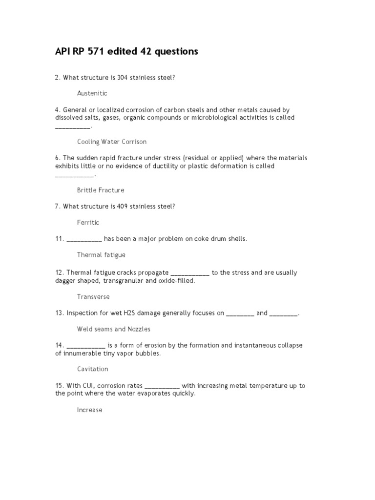 API - RP - 571 - Edited - 42 - Questions - PDF - Filename UTF-8''API RP ...