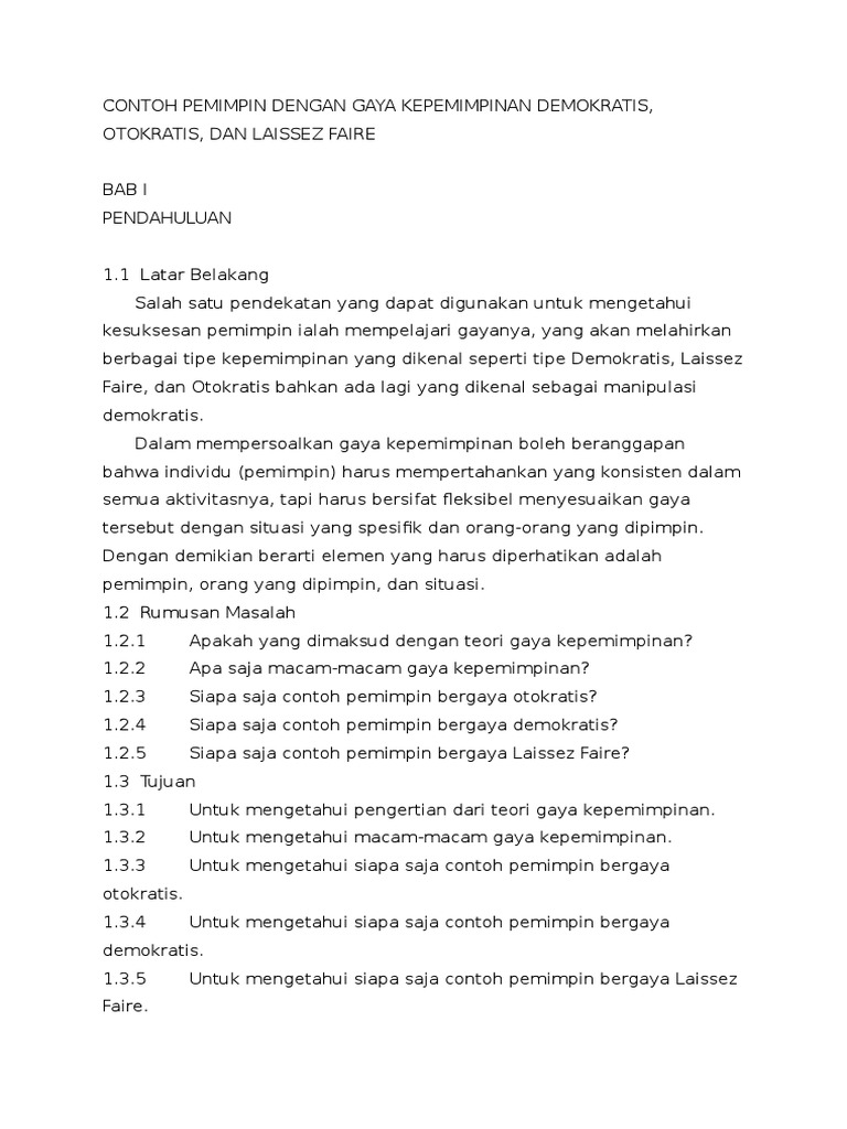 Contoh Pemimpin Dengan Gaya Kepemimpinan Demokratis | PDF | Karier ...