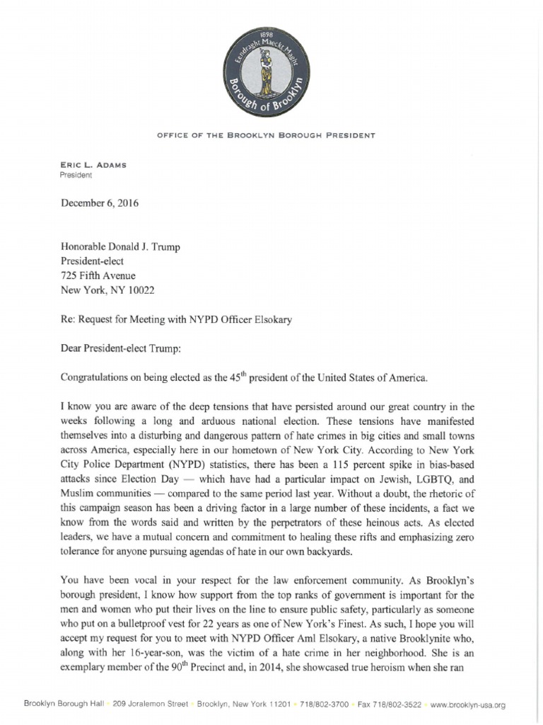 Letter To President-Elect Donald Trump From Brooklyn Borough President ...