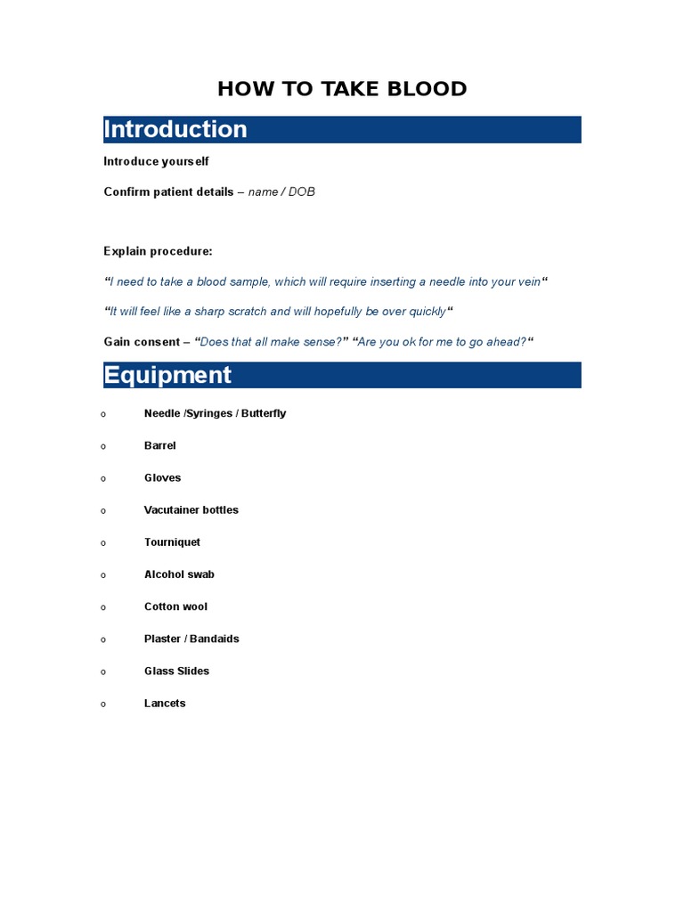 How To Take Blood: Introduce Yourself Confirm Patient Details - Name ...