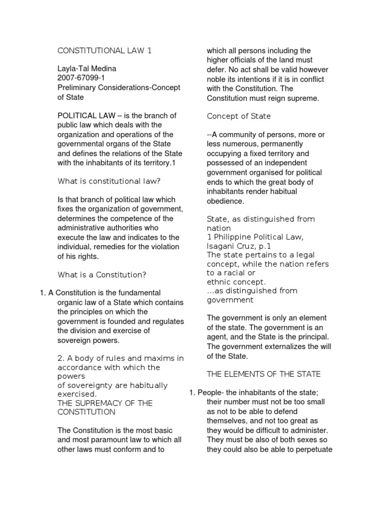 Constitutional Law 1 | PDF | Sovereignty | Constitution