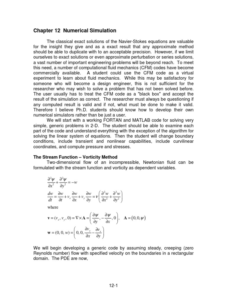 Chapter 12 Numerical Simulation: The Stream Function - Vorticity Method | PDF | Matrix ...