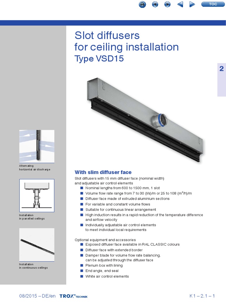 Trox Single Slot Diffuser | PDF | Duct (Flow) | Ventilation (Architecture)