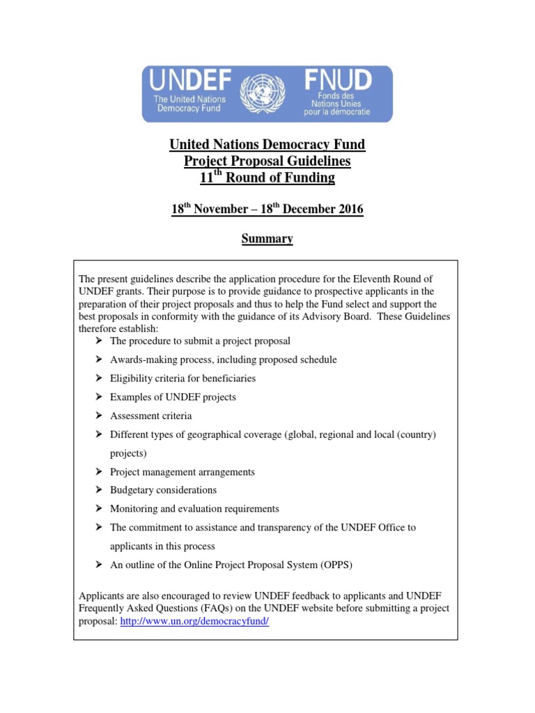 UNDEF Project Proposal Guidelines 2016 EN - 2 | PDF | Non Governmental ...