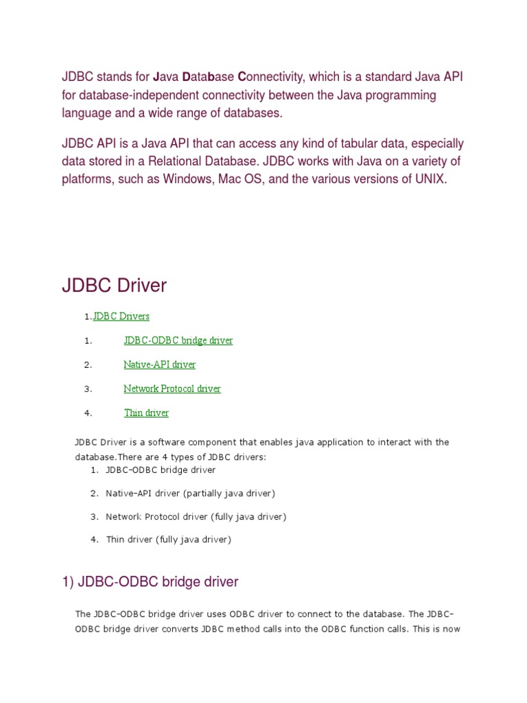 1) JDBC-ODBC Bridge Driver | PDF | Data Management | Computing