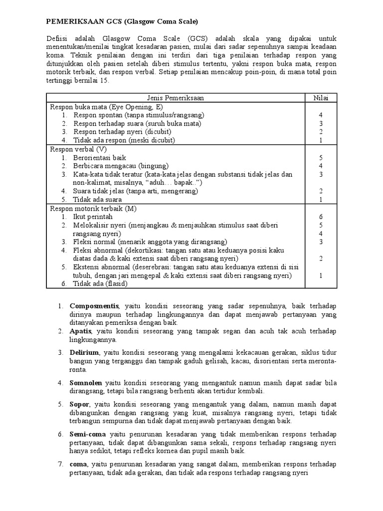 Pemeriksaan Gcs | PDF