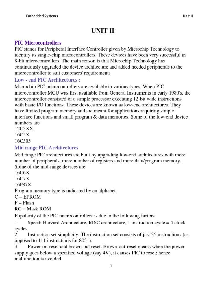 Unit Ii: PIC Microcontrollers | PDF | Pic Microcontroller | Microcontroller