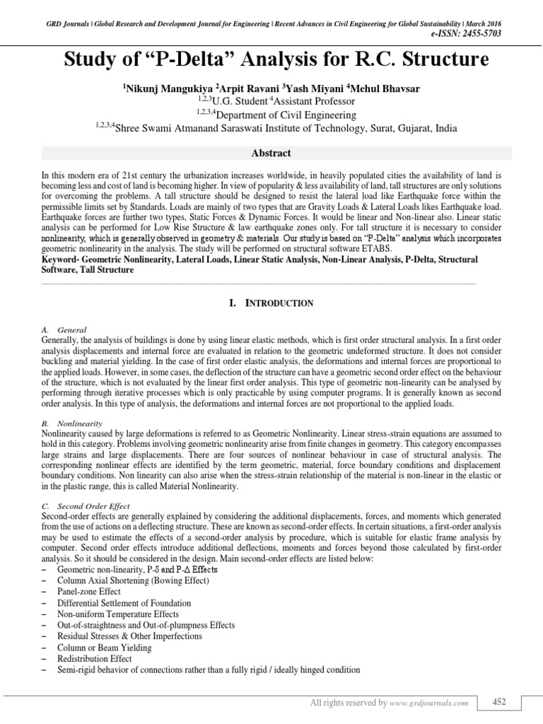Study of "P-Delta" Analysis For R.C. Structure | PDF | Nonlinear System ...