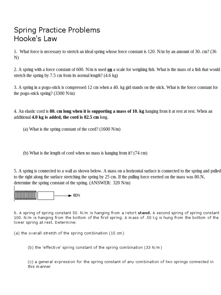 Hooke's Law Practice Problems | PDF | Force | Mass