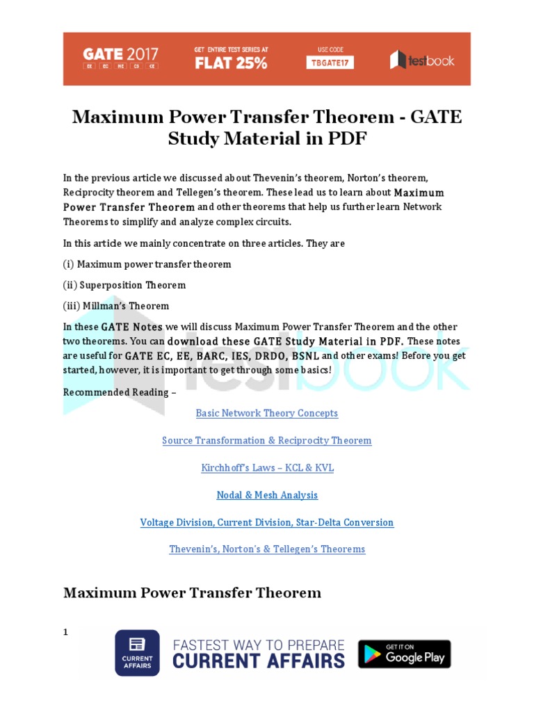 Maximum Power Transfer Theorem Guide | PDF | Electronic Circuits ...