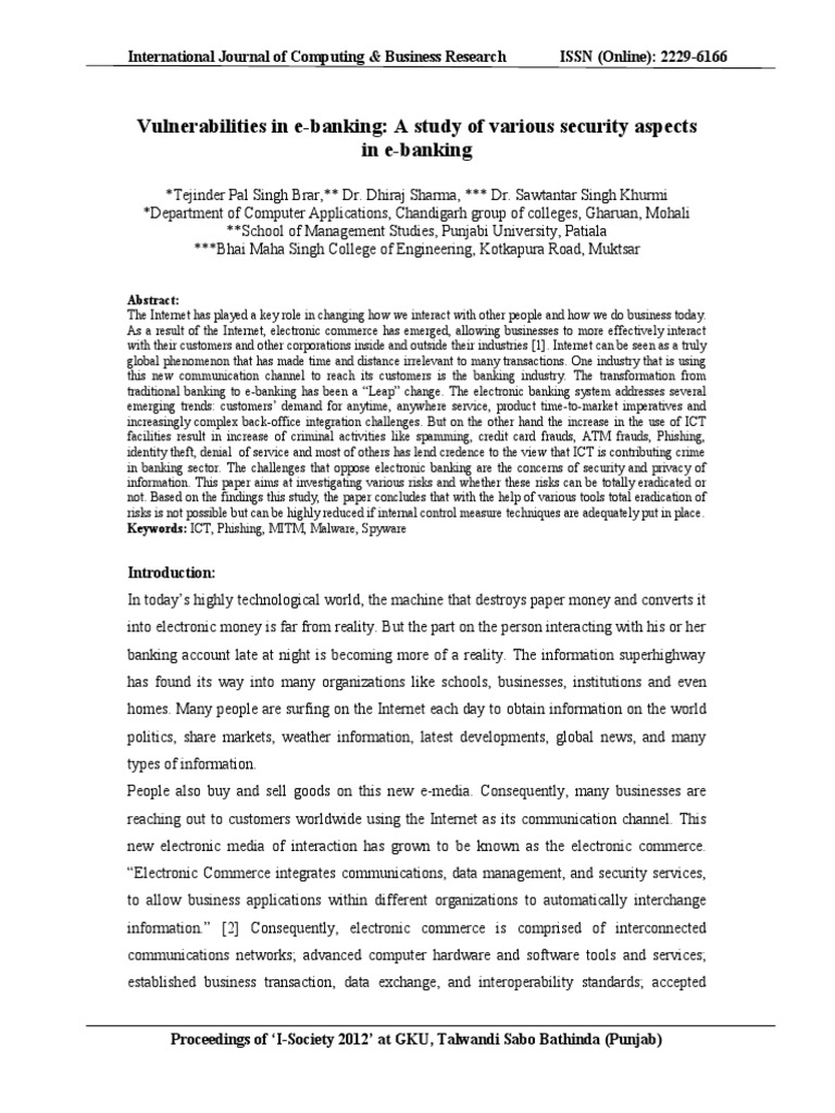 Vulnerabilities in E-Banking: A Study of Various Security Aspects in E-Banking | PDF | Phishing ...