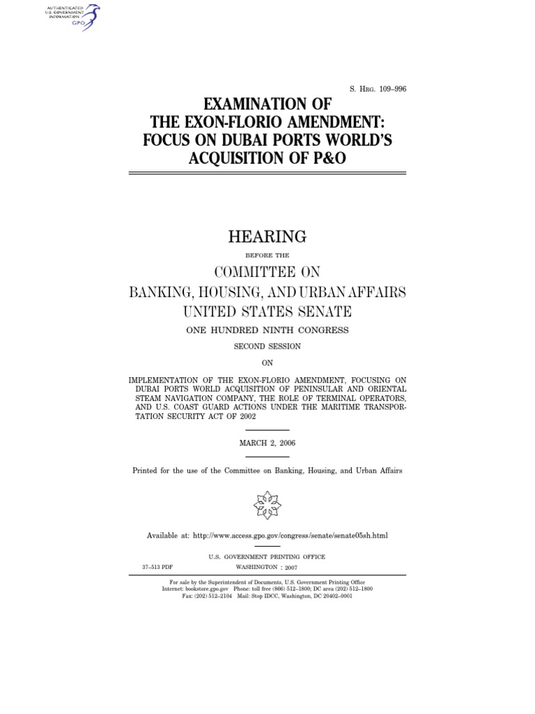 Senate Hearing, 109TH Congress - Examination of The Exon-Florio ...