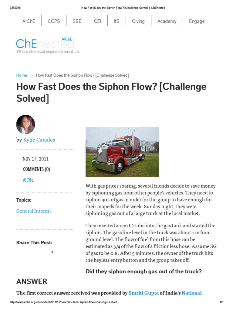 How Fast Does The Siphon Flow - (Challenge Solved) - ChEnected | PDF ...