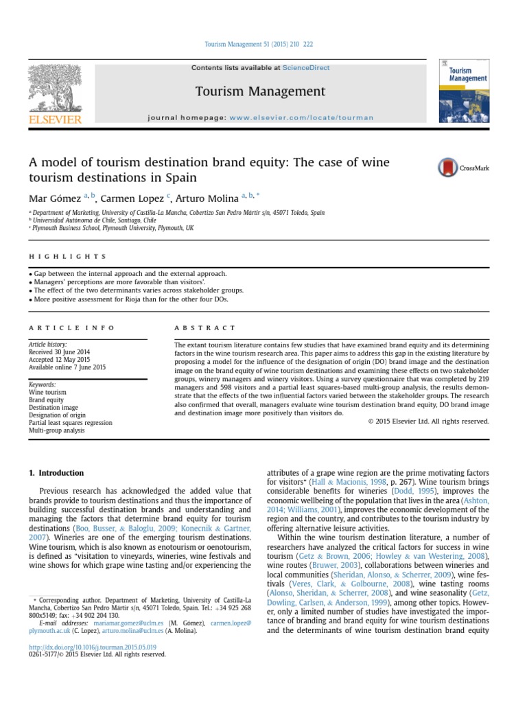 A Model of Tourism Destination Brand Equity The Case of Wine Tourism ...