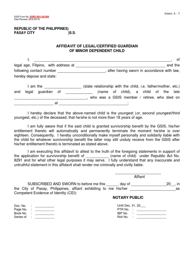 Affidavit of Surviving Children