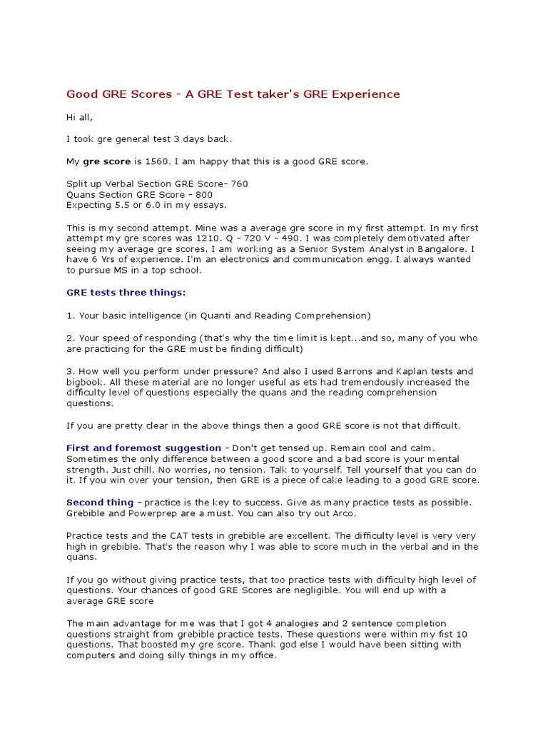 Good GRE Scores - A GRE Test Taker's GRE Experience: GRE Tests Three ...