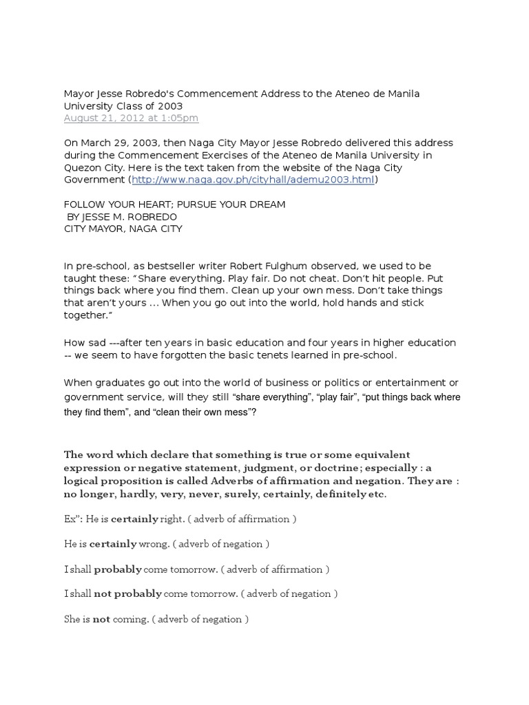 Mayor Jesse Robredo | PDF | Adverb | Verb