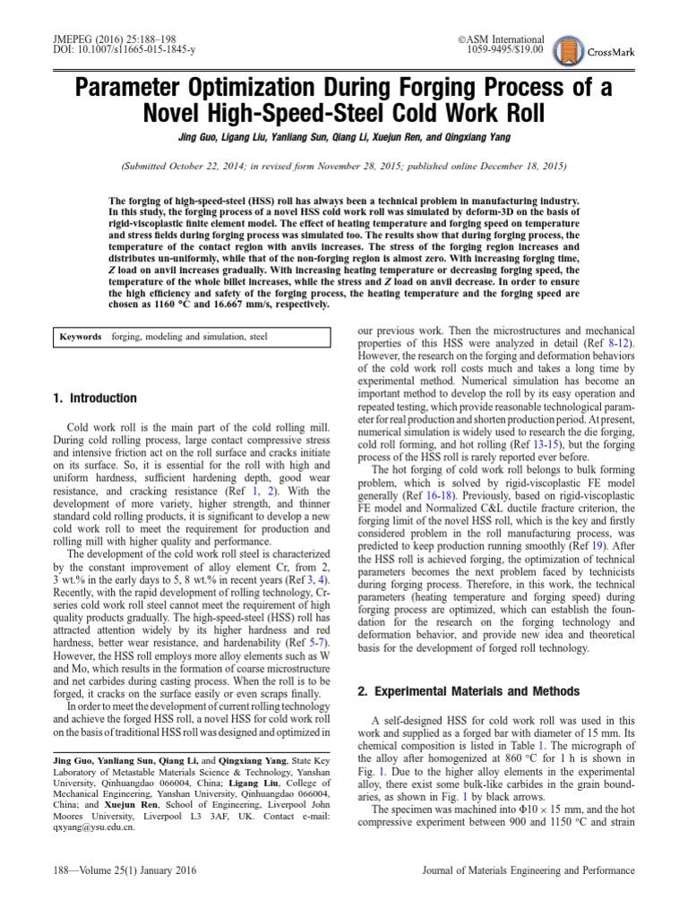 Parameter Optimization During Forging Process of A Novel High-Speed-Steel Cold Work Roll | PDF ...
