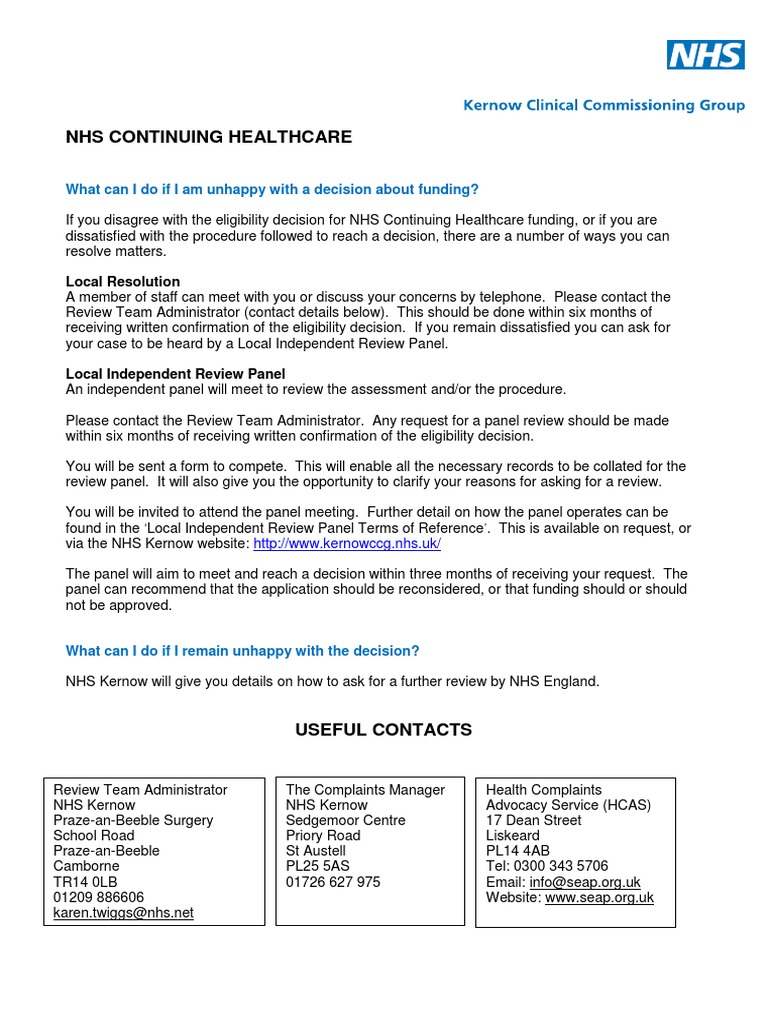 Nhs Continuing Healthcare: What Can I Do If I Am Unhappy With A ...