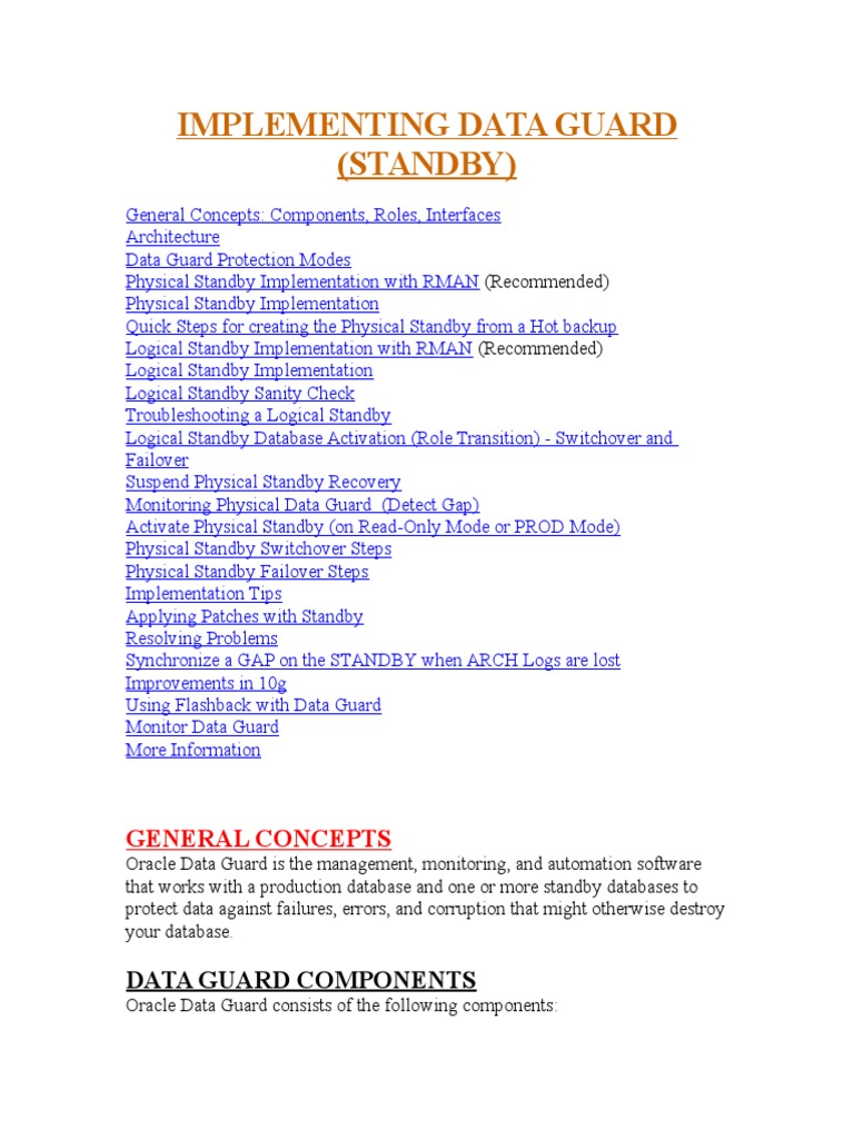 Implementing Data Guard Pdf Oracle Database Databases