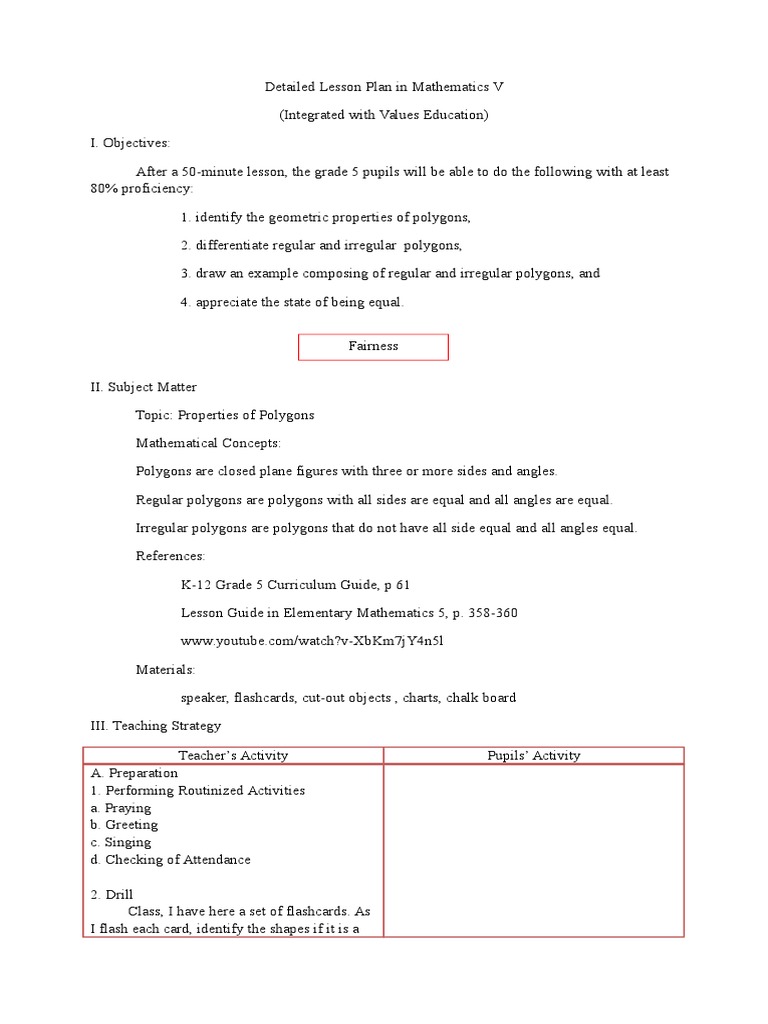 Detailed Lesson Plan in Math V | PDF | Polygon | Lesson Plan
