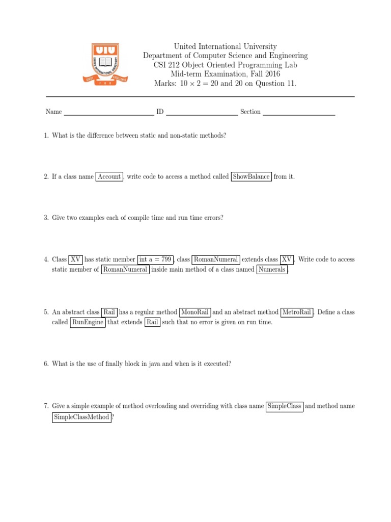 Lab Mid Monday Pdf Method Computer Programming Class Computer Programming