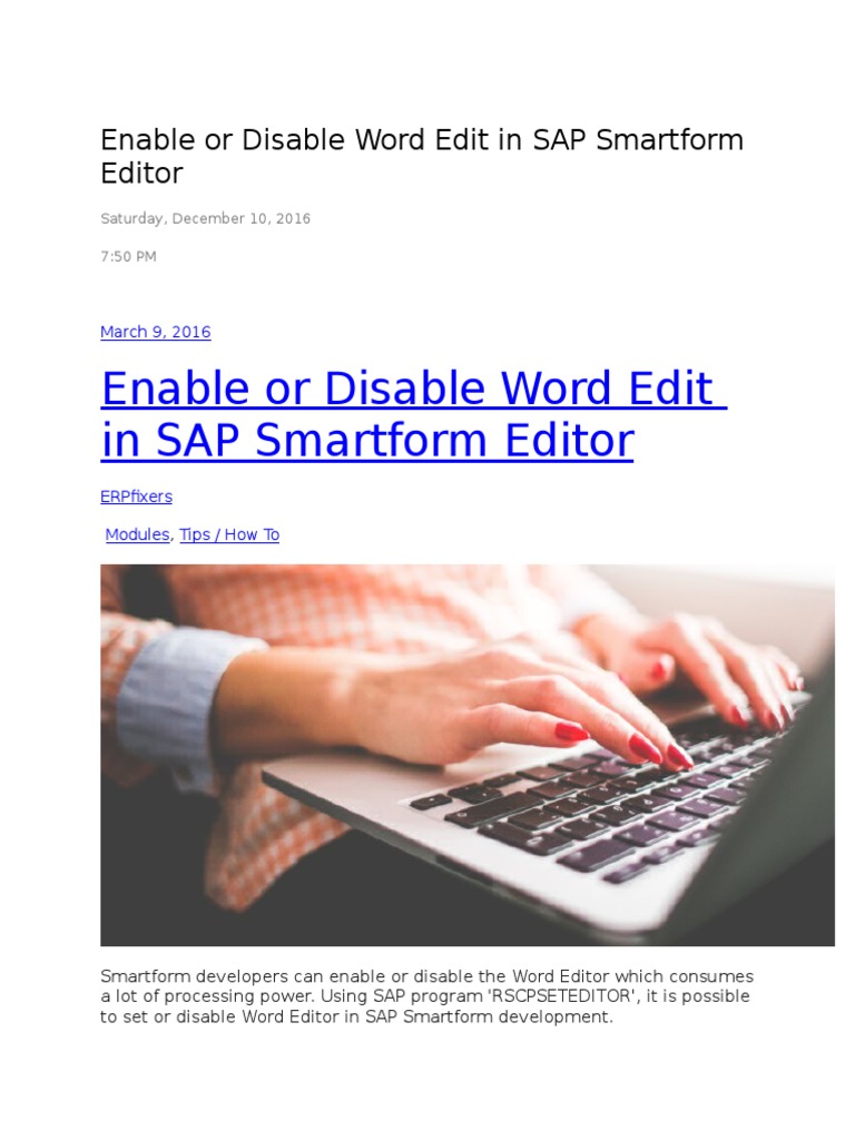 Enable or Disable Word Edit in SAP Smartform Editor | PDF