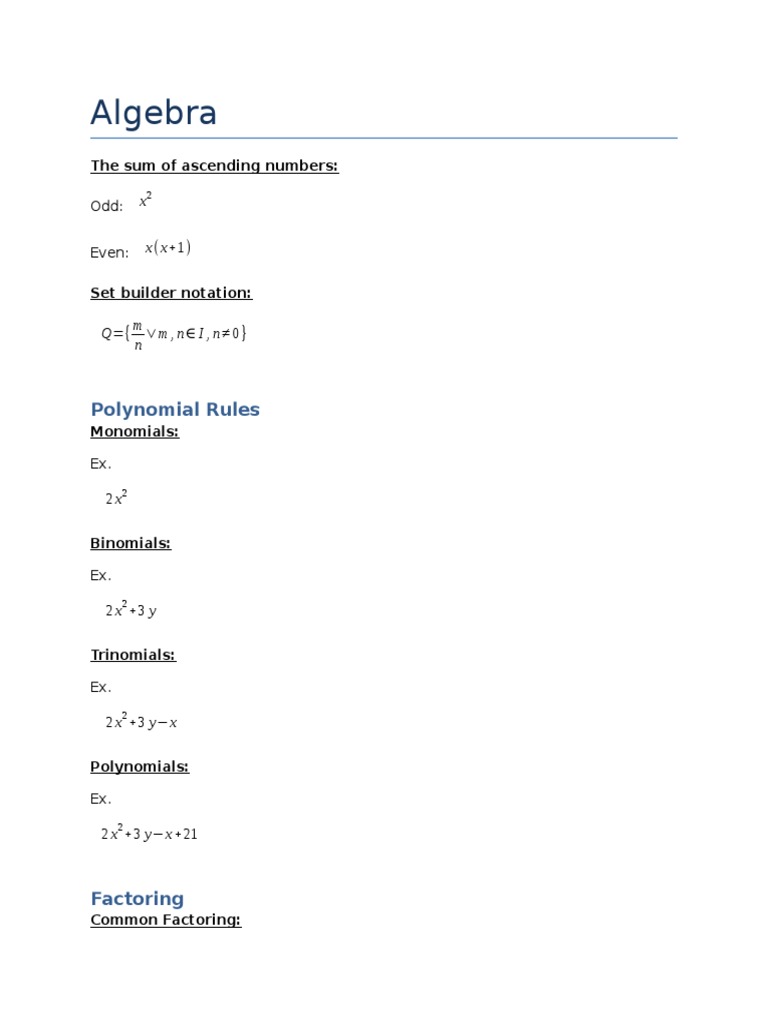 Algebra: Polynomial Rules | PDF
