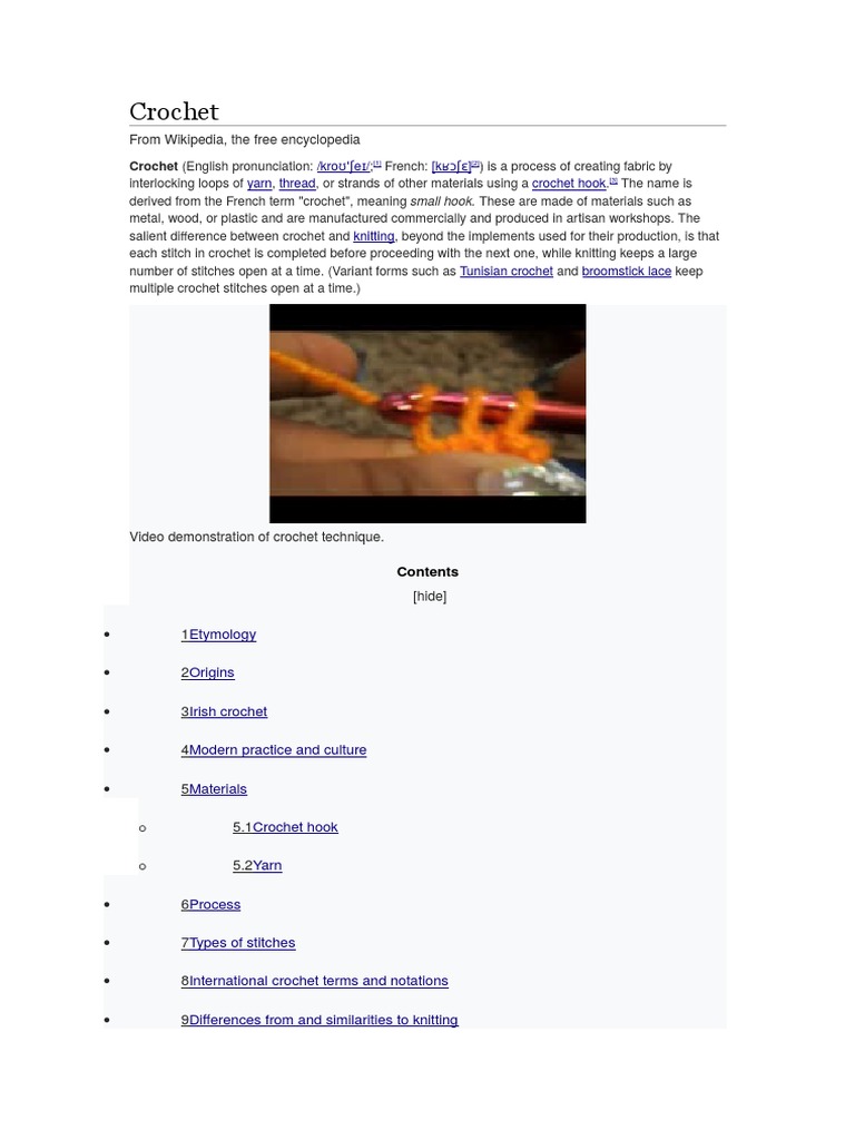 Crochet: From Wikipedia, The Free Encyclopedia | PDF | Crochet | Knitting