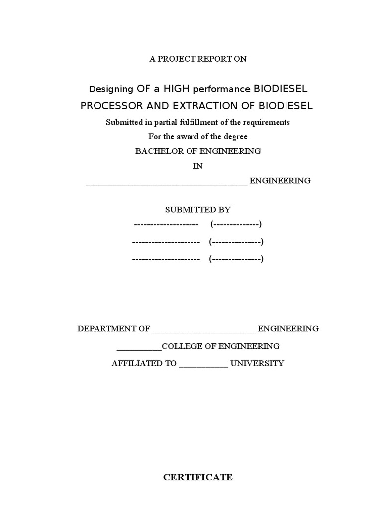 A Project Report On Biodiesel Production | PDF | Biodiesel | Diesel Fuel