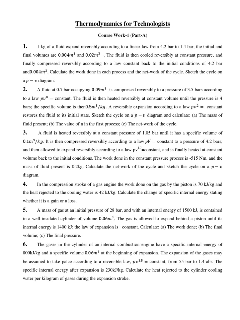 Analysis of Thermodynamic Cycles and Processes Described in a Course ...