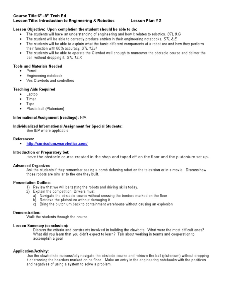 Vex Lesson Plan 2 | PDF | Art | Computers