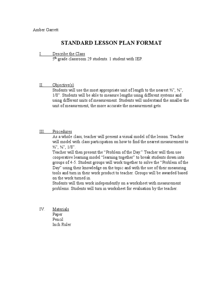 Standard Lesson Plan Format | PDF