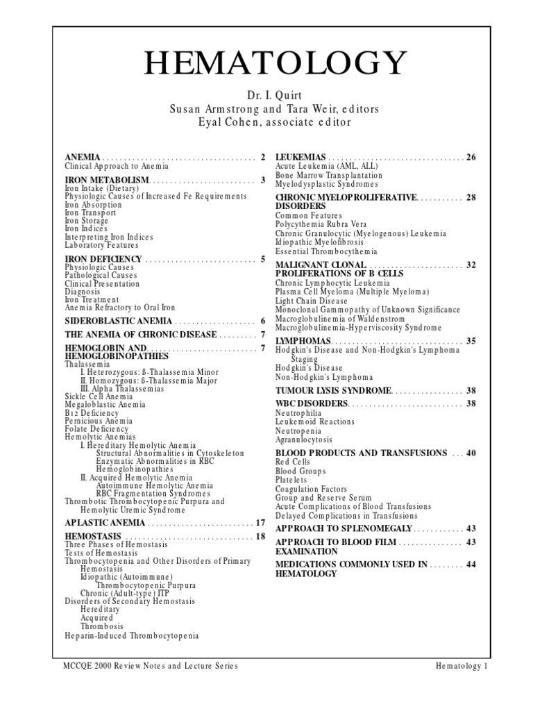 Hematology MCCQE Review | PDF | Anemia | Coagulation