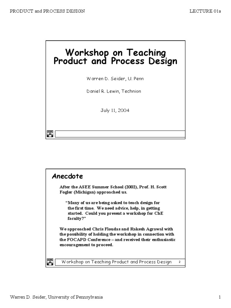 Workshop On Teaching Product and Process Design: Anecdote | PDF ...