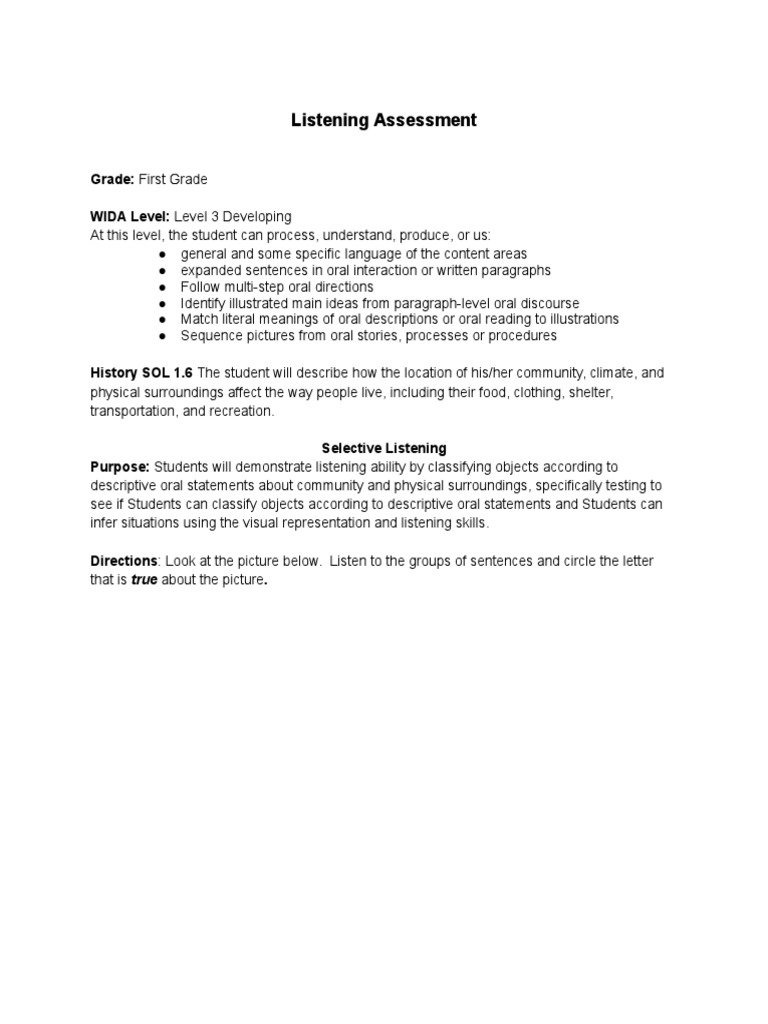 Listening Assessment | PDF | Educational Assessment | Psychology