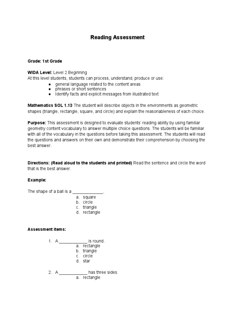 Reading Assessment | PDF | Reading Comprehension | Behavior Modification