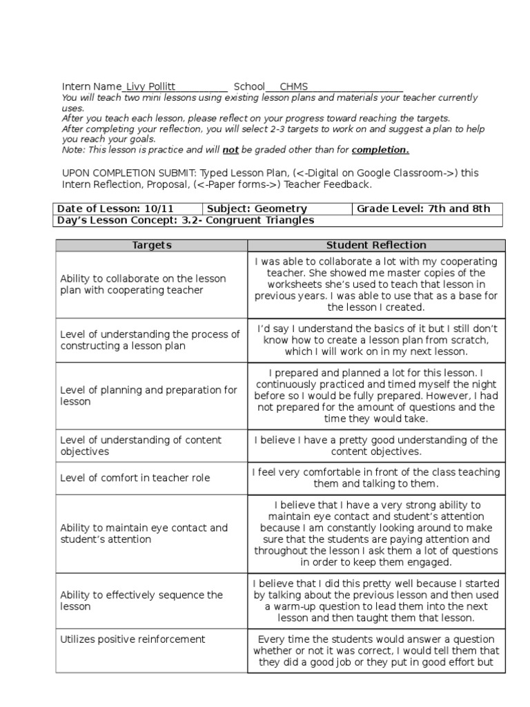 Mini Lesson 1 Reflection | PDF | Lesson Plan | Quality Of Life
