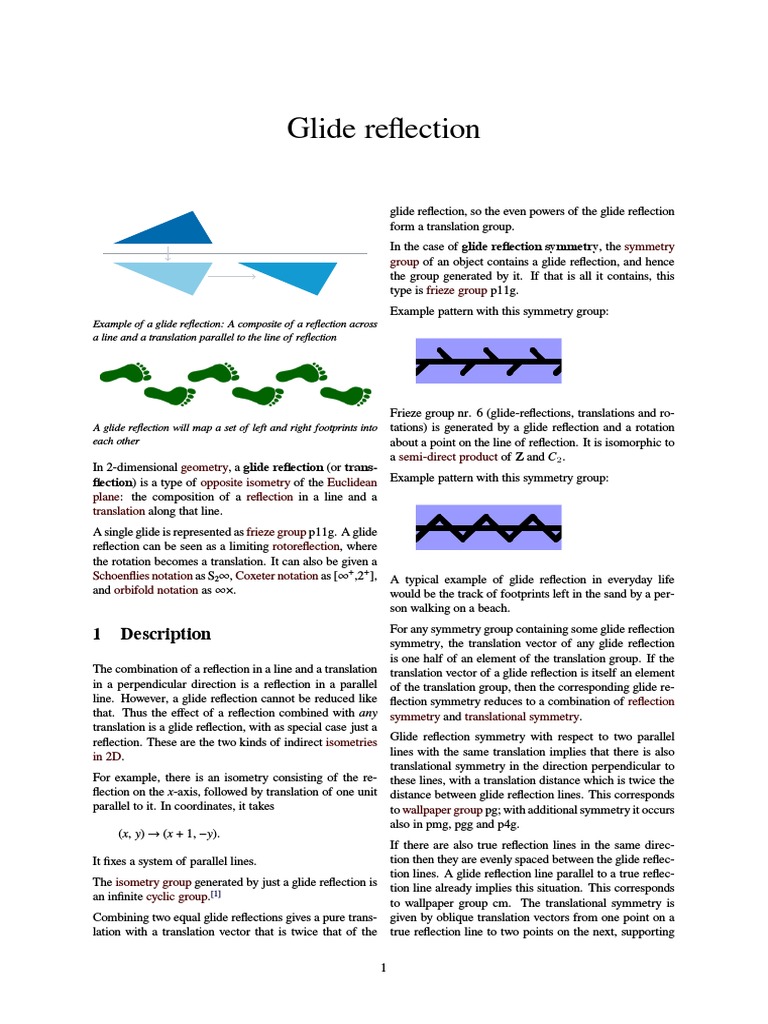 Glide Re Ection: 1 Description | PDF | Geometry | Algebra